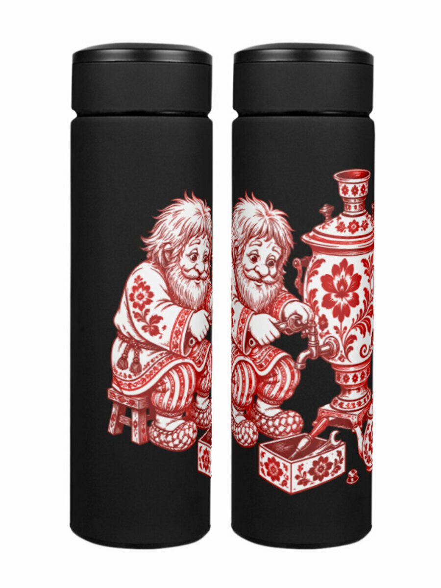 Термос «Домовой чинит самовар» (черный)