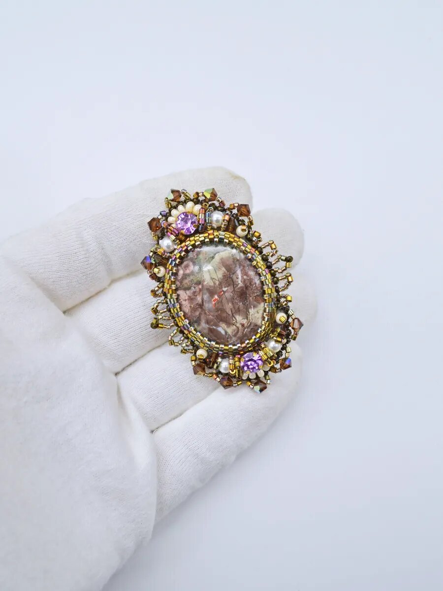 Брошь, кристалл, кристаллы Swarovski, бисер