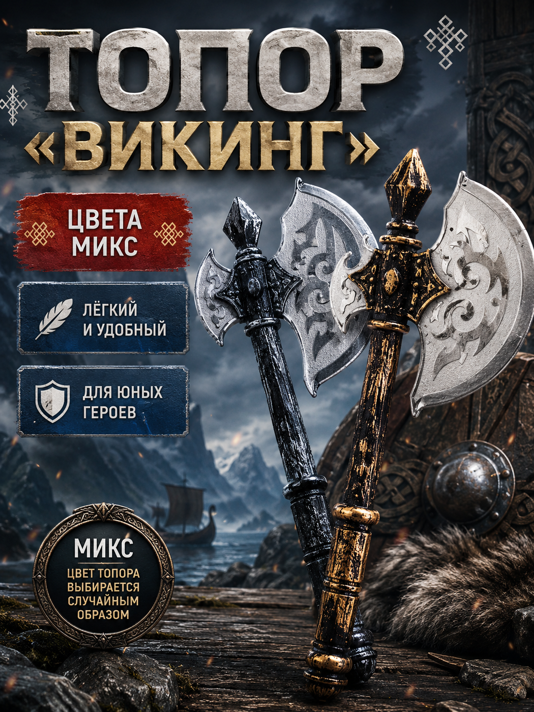Топор ЛАС играс "Викинг", пластик, 1 шт, цвет микс, от 3 лет