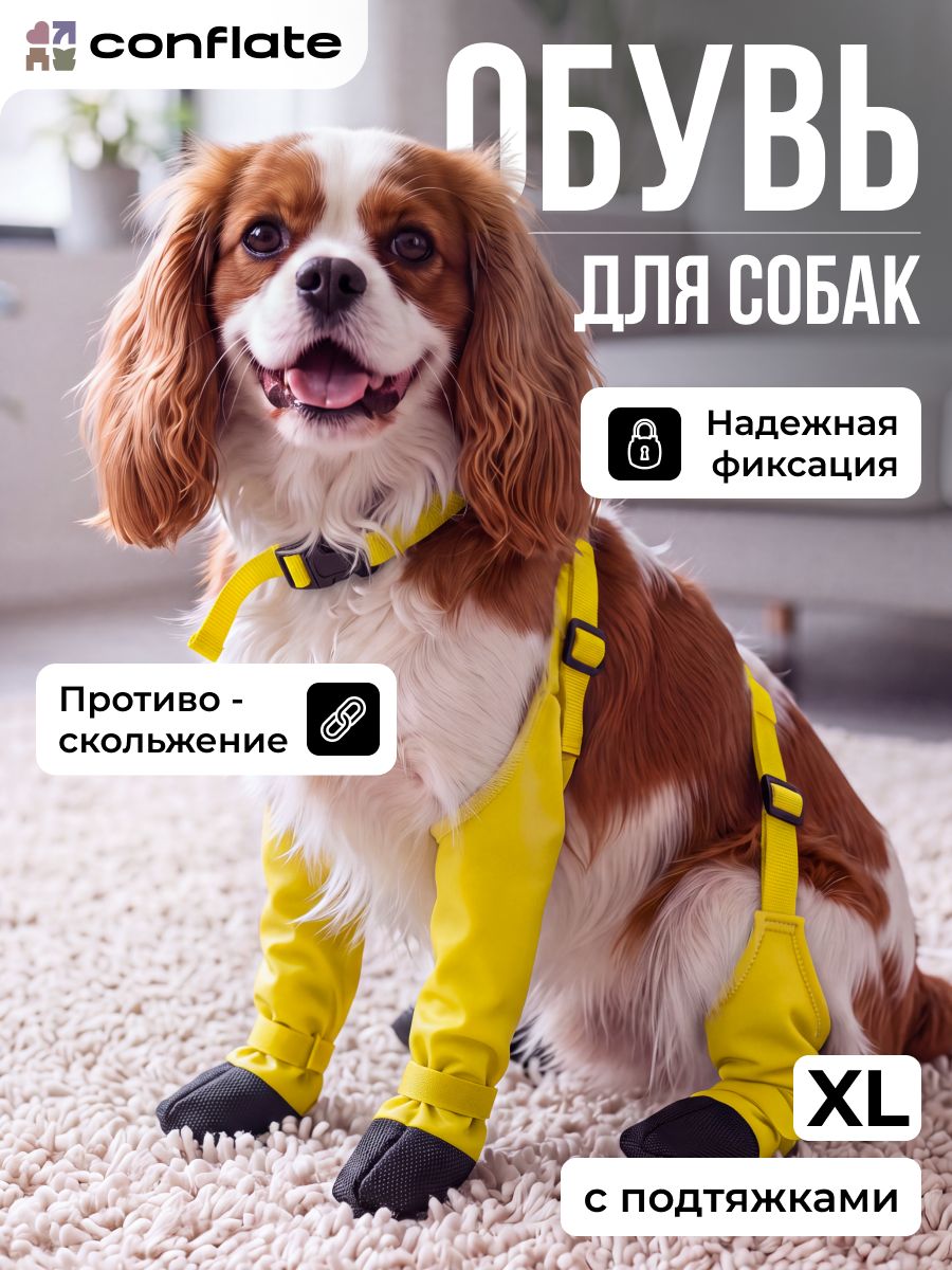 Обувь для собак на подтяжках желтая XL Conflate