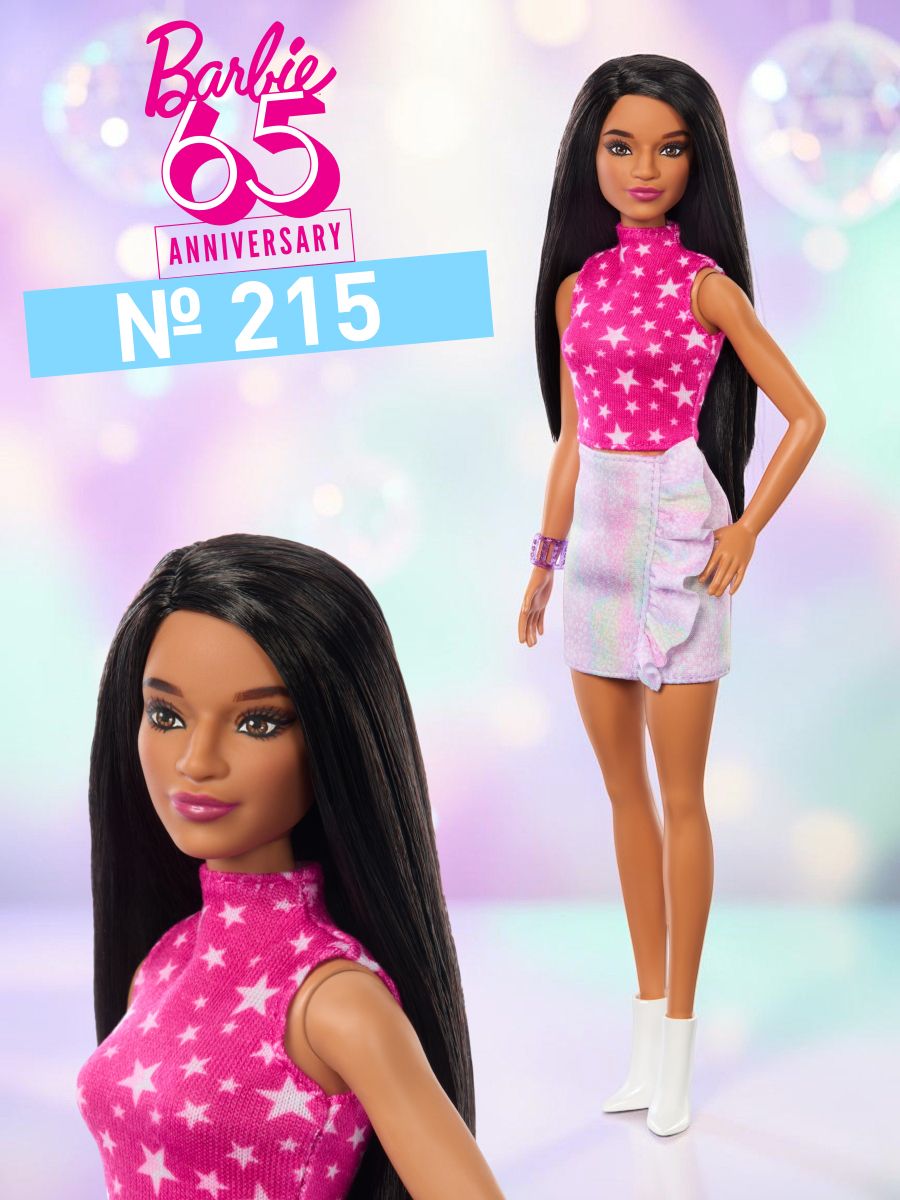 Кукла Mattel Barbie Игра с модой № 215 65th Anniversary брюнетка c темной кожей HRH13