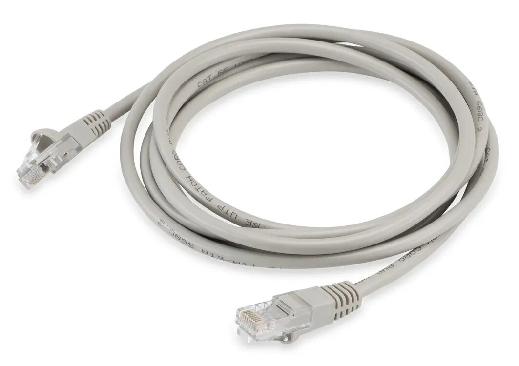 Патч-корд Buro UTP-5E-2M-G литой (molded), UTP, кат.5E, 2м, 4 пары, 26AWG, алюминий омедненный, многожильный, серый