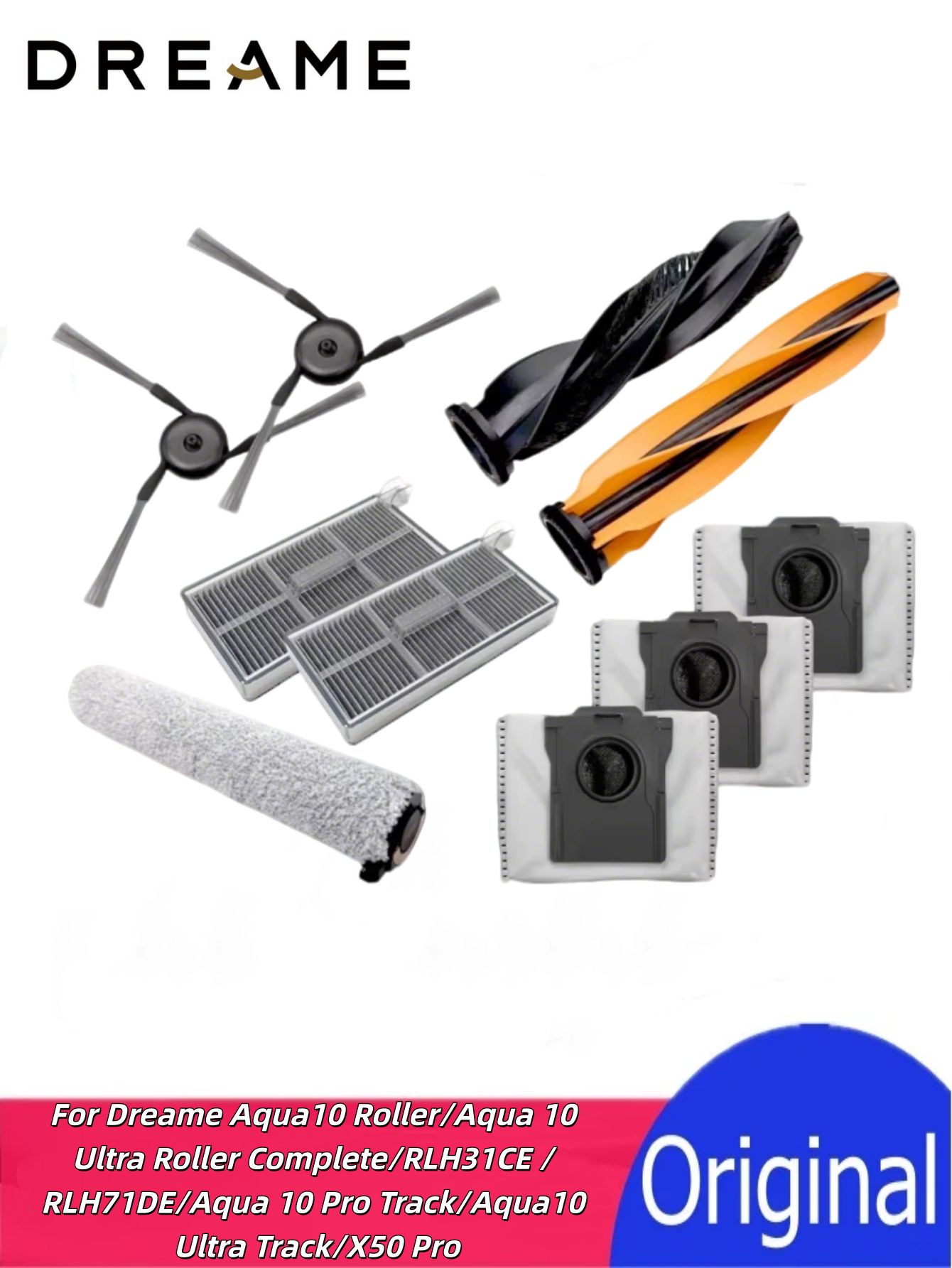 Части для Dreame Aqua 10 Ultra Roller Aqua 10 Ultra Roller Complete RLH31CE RLH71DE X50 Pro S60 Pro боковая щетка, фильтр, роликовая швабра, пылесборник