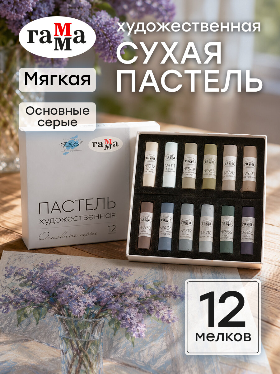 Пастель сухая серая Гамма 12 цветов