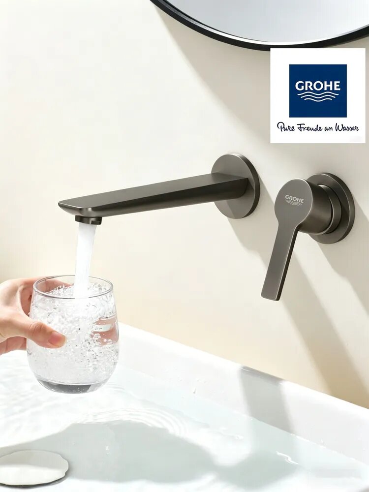 GROHE кран, Встроенный смеситель, латунь, Для умывальника, Интерфейс 1/2, Длина 20 см, Gun gray