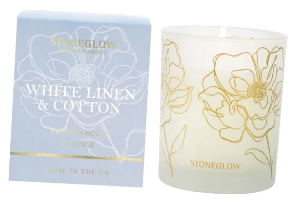Свеча для дома Stoneglow White Linen and Cotton / Стоунглоу Белый Лен и Хлопок 240 гр ароматическая