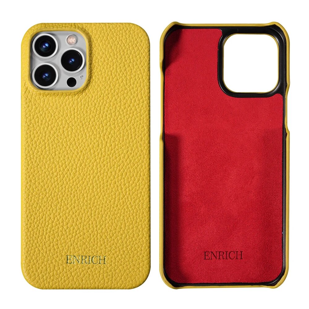 Роскошный чехол из натуральной кожи личи для iPhone 13 Pro Max iPhone 13 Про, Желтый, Желтый, Yellow