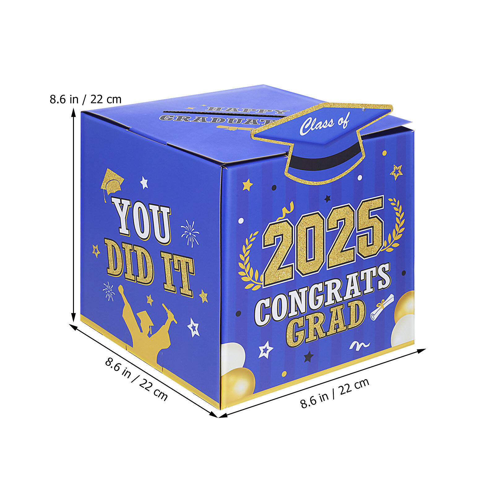 Коробка Для Визиток На Выпускной 2025 Синяя Размером 22.00X22.00X22.00 Cm
