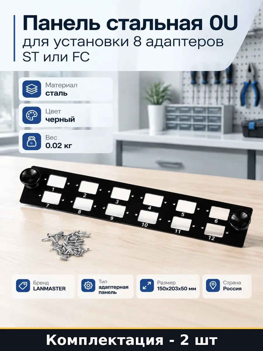Набор 2 шт Панель оптическая для кросса на 8 адаптеров ST FC