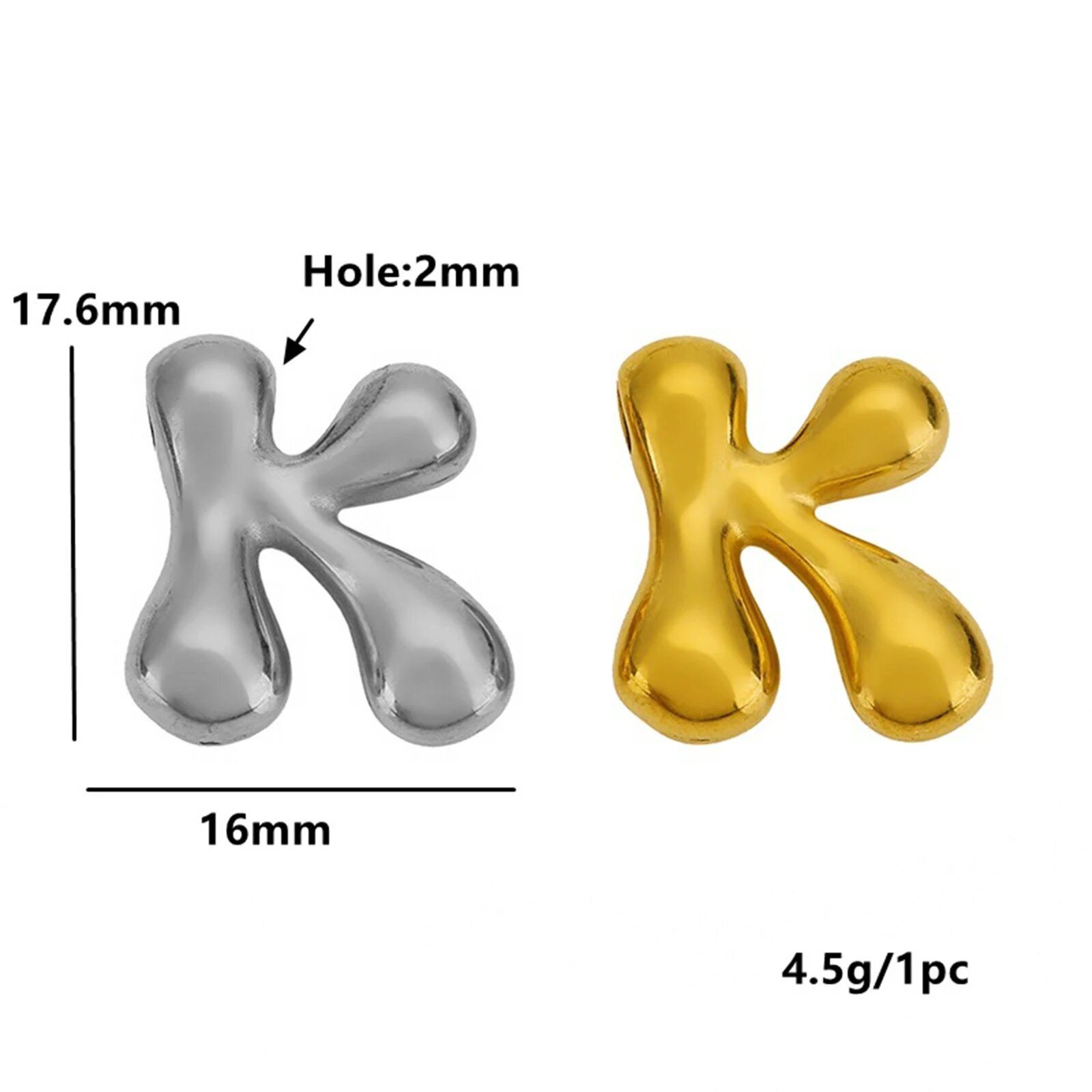 Шармы буквы из нержавеющей стали 5 шт. Silver, K