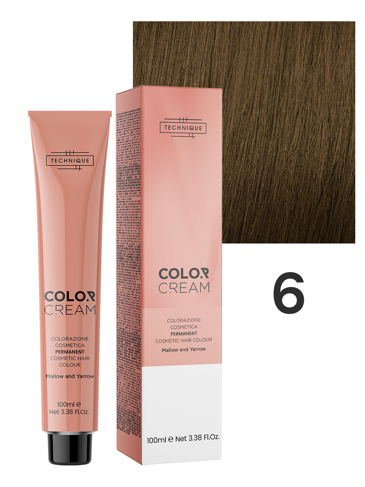 Крем - краска для волос профессиональная Technique Color Cream Permanent Cosmetic Hair Colour 6 Темный русый, 100 мл
