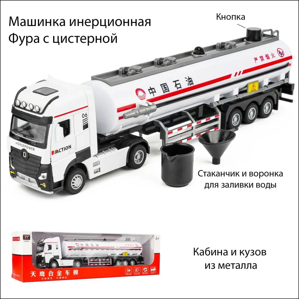 Модель грузовика фура из пластмассы, длина,5 см, ширина 9,5 см, высота 12 см, со звуковыми и световыми эффектами