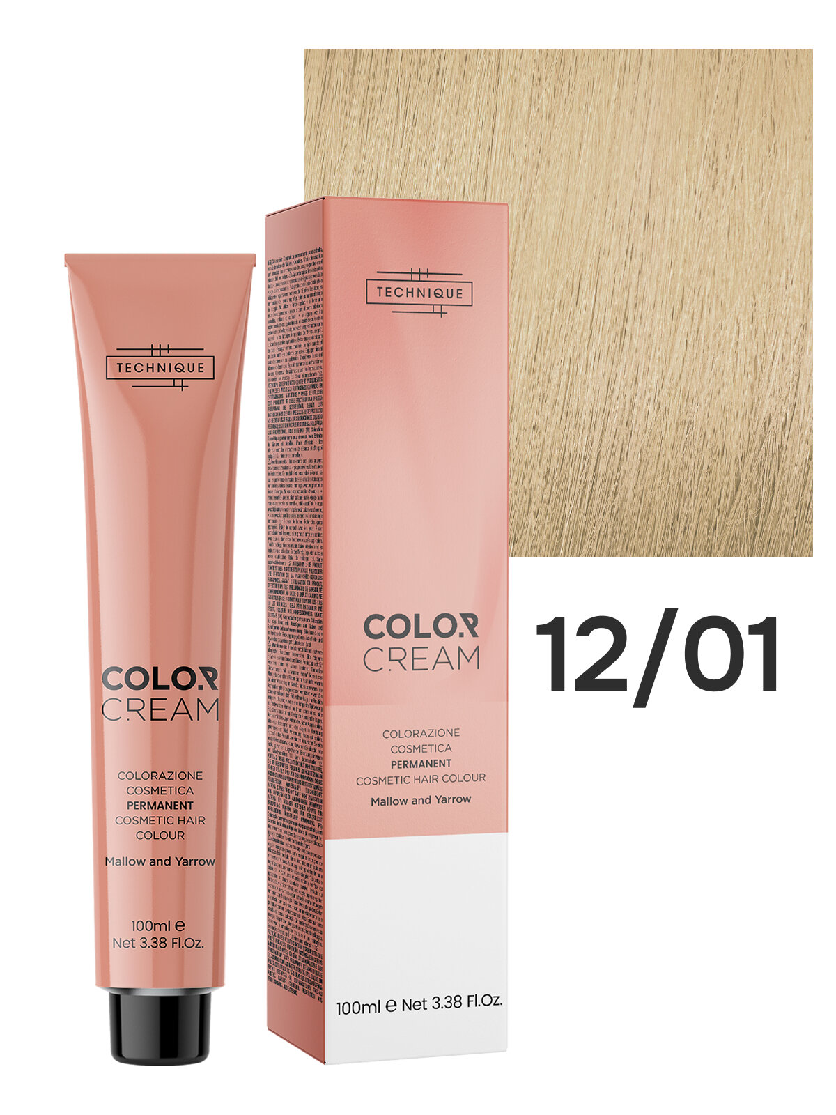 Крем - краска для осветления волос профессиональная Technique Color Cream Permanent Cosmetic Hair Colour 12.01 Суперосветляющий блонд Пепельный, 100 мл
