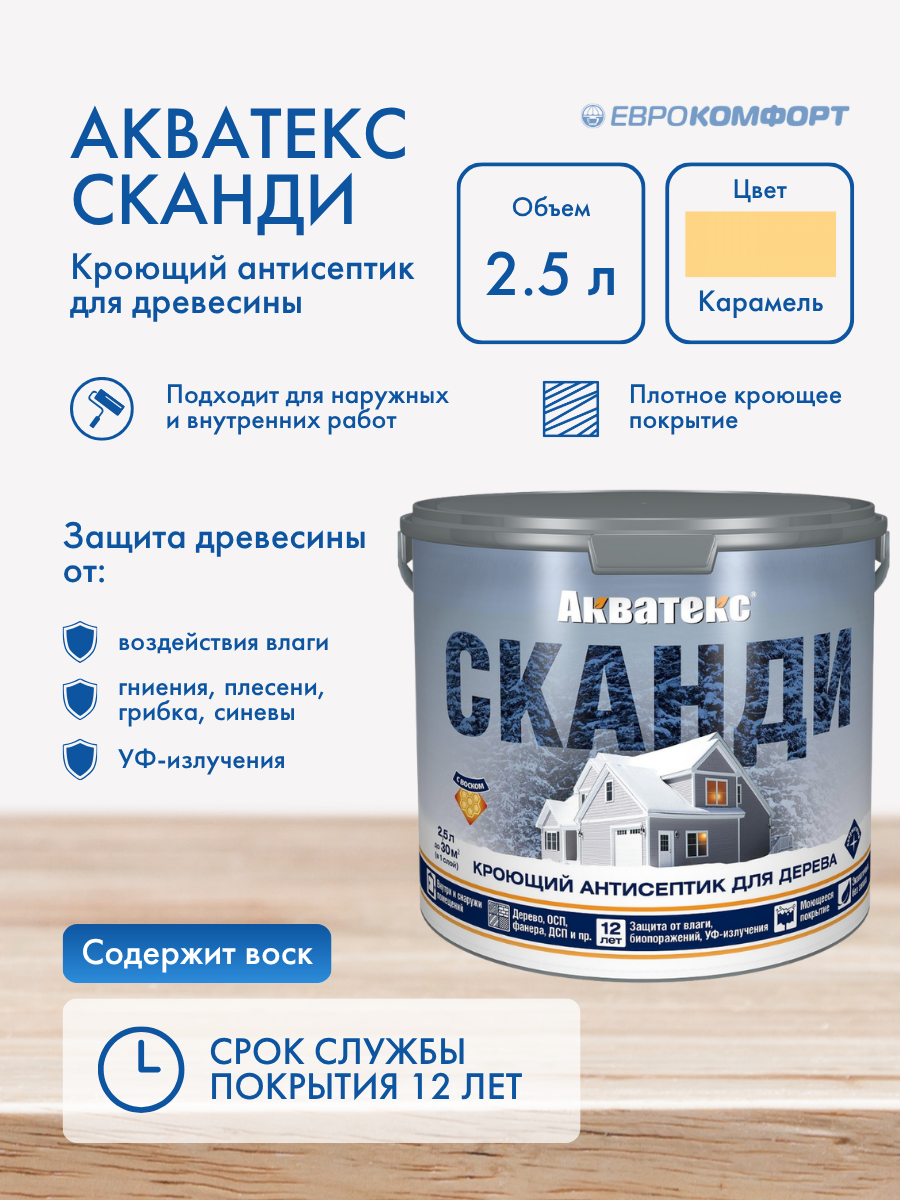 Антисептик для древесины Акватекс Сканди карамель 2.5л