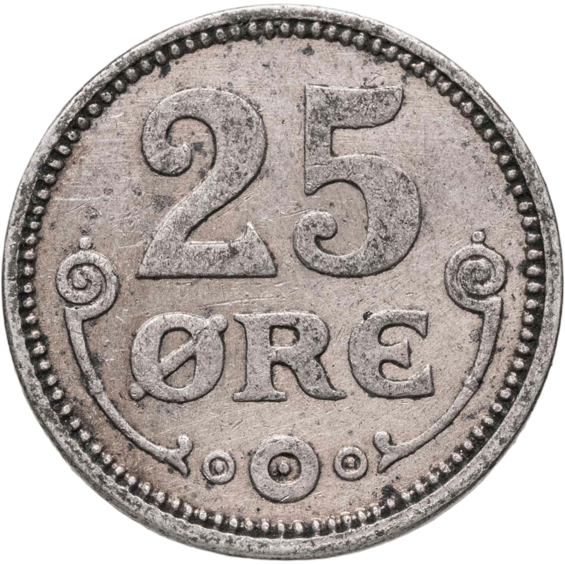 Дания 25 эре ore 1919, Серебро 600, в сохранности VF-XF