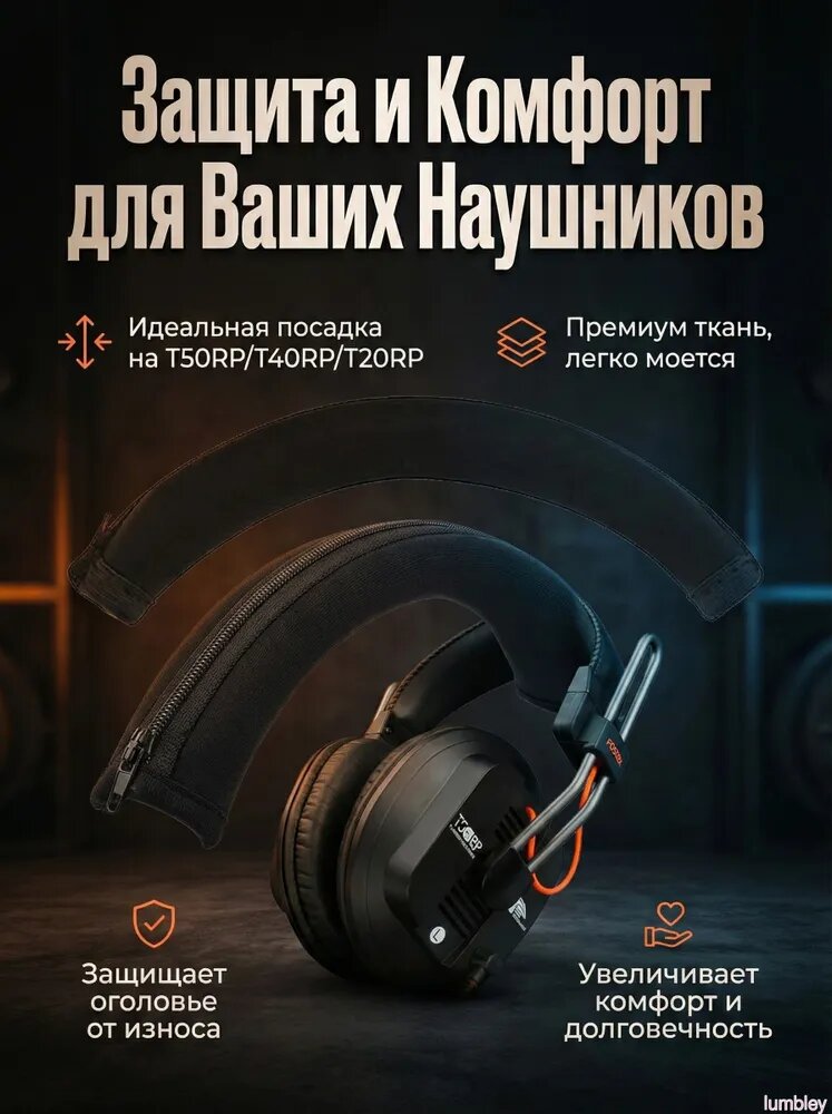 Чехол для оголовья наушников Fostex T50RP T40RP T20RP mk3, текстильный, серый металлик, молния, съемный, моющийся