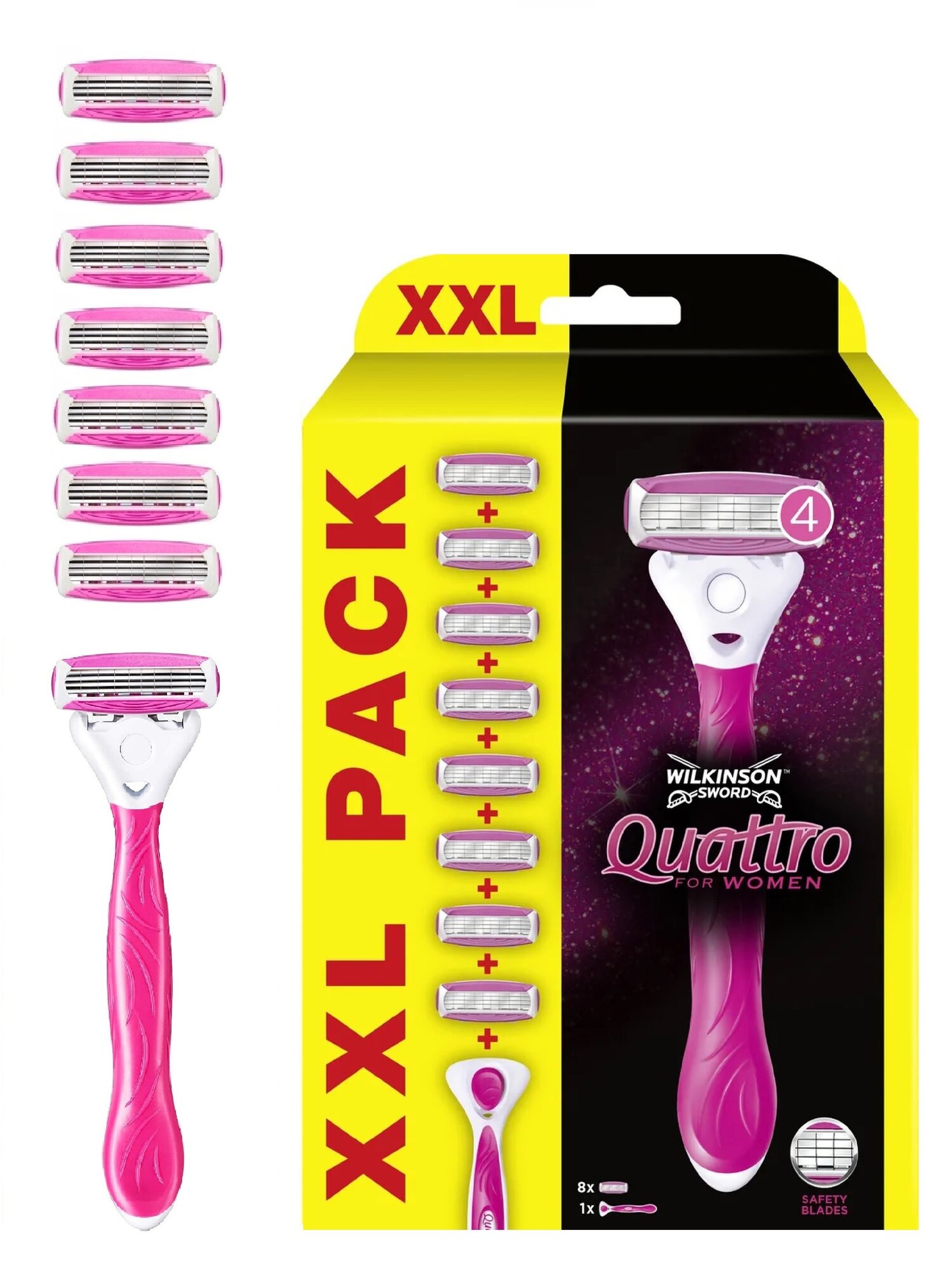 Wilkinson Sword / Schick Quattro for Women / Бритвенный женский станок с 8 сменными кассетами.