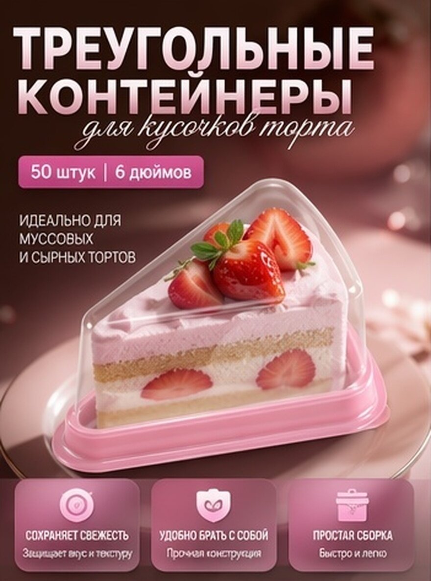 Треугольные пластиковые коробки для торта из pet розового цвета для хранения, 50 шт