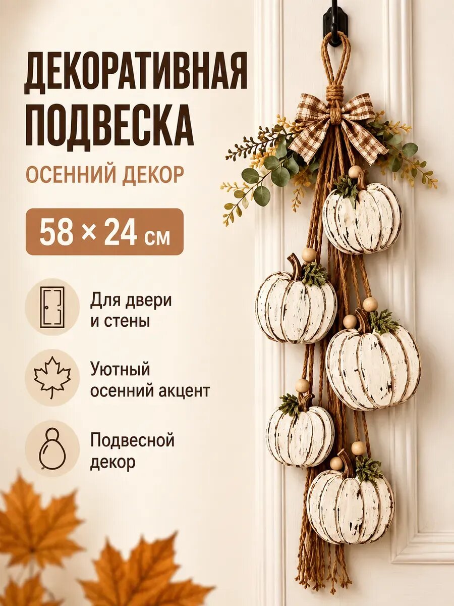 Осенняя подвеска на дверь с тыквами в стиле рустик