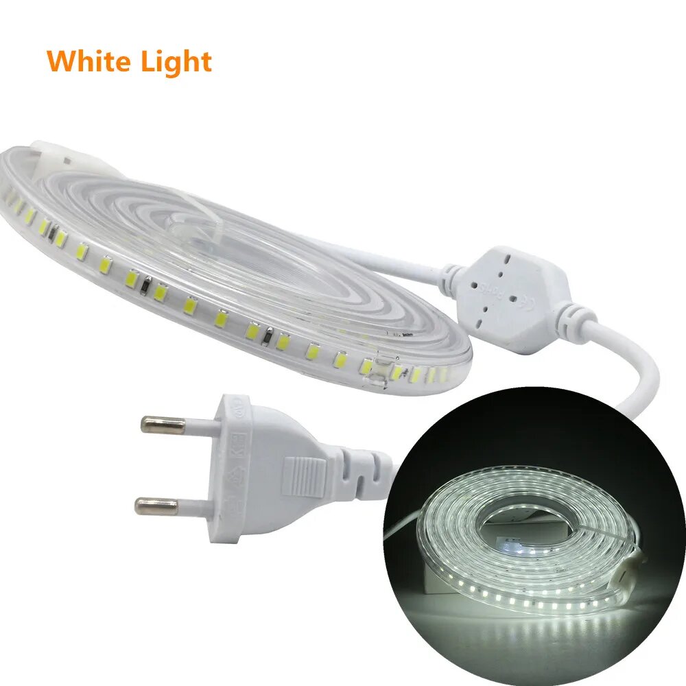 HEGUOGUO Светодиодная лента 220В естественный белый 120LED/м IP67 Белый, White, 1 м