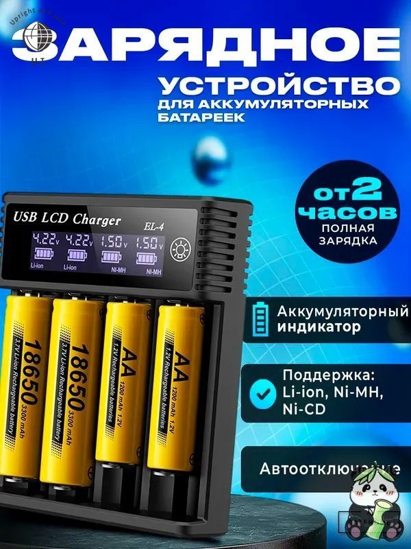 Зарядное устройство для аккумуляторных батареек Ni-MH, Ni-CD и Li-ion
