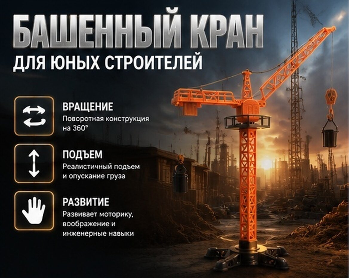 Пластиковая Игрушечная Машина Кран С Вращением И Подъемом Для Детей Реалистичный Дизайн Строительной Техники 1 Набор