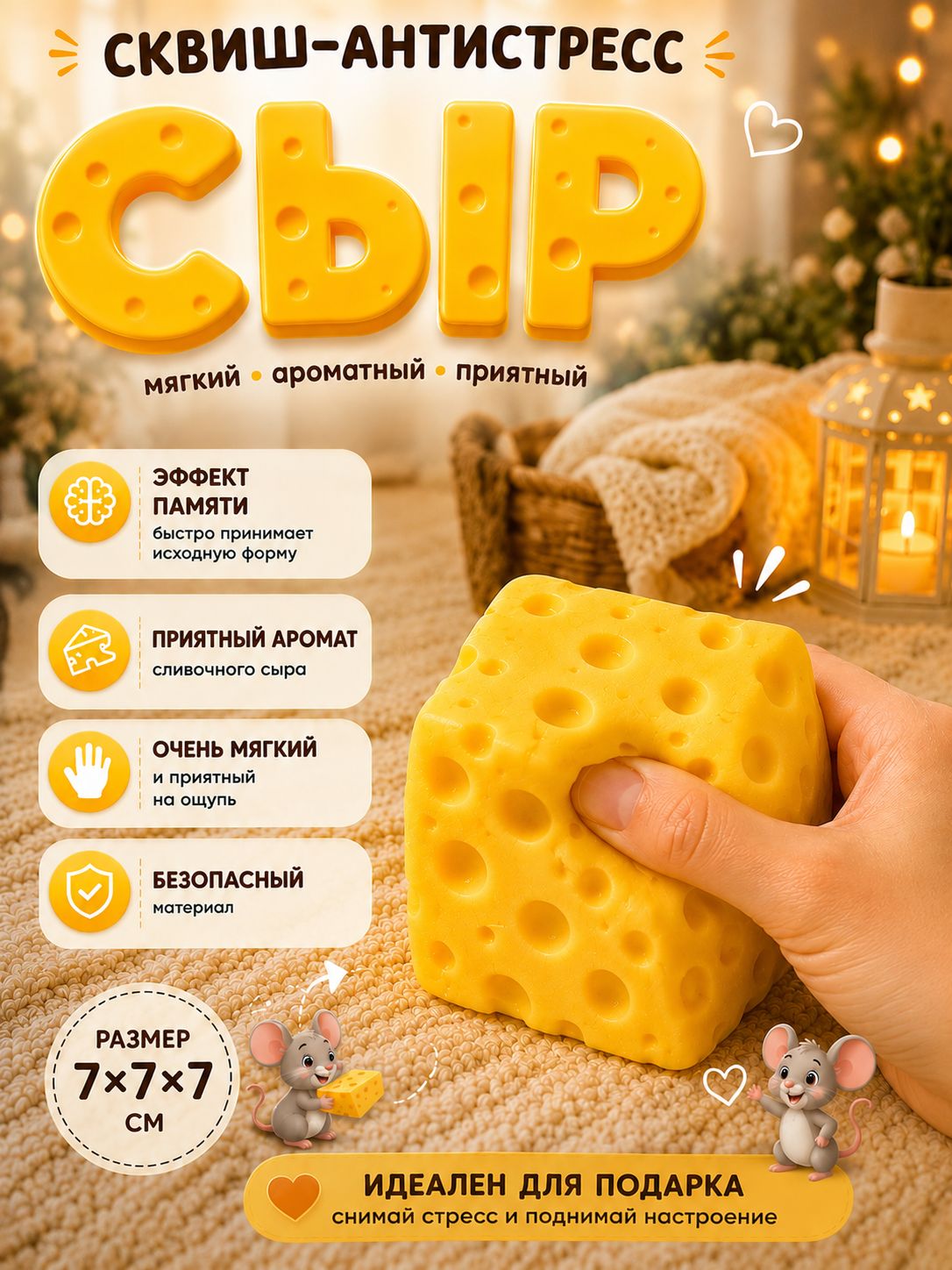 Игрушка антистресс Сыр сквиш с ароматом