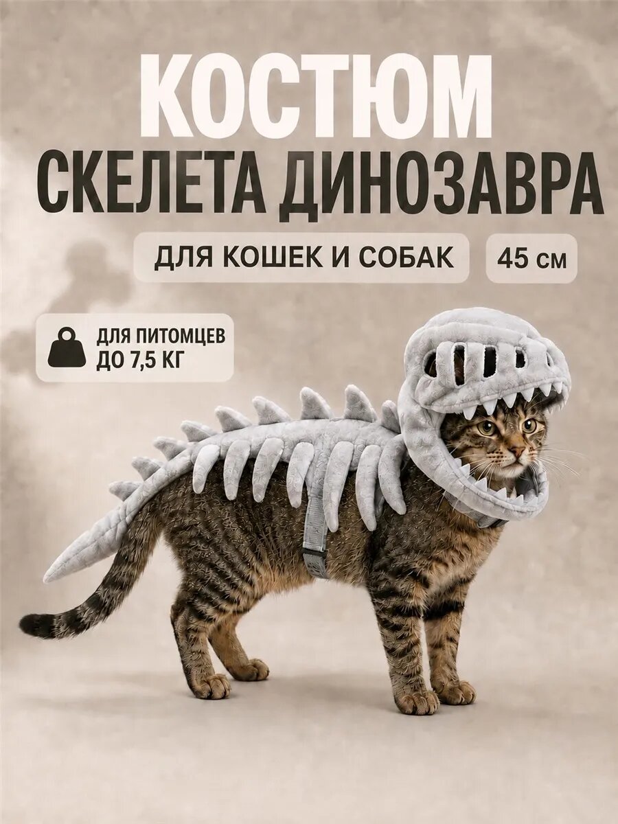 Костюм динозавра скелет для кошек и собак карнавальный