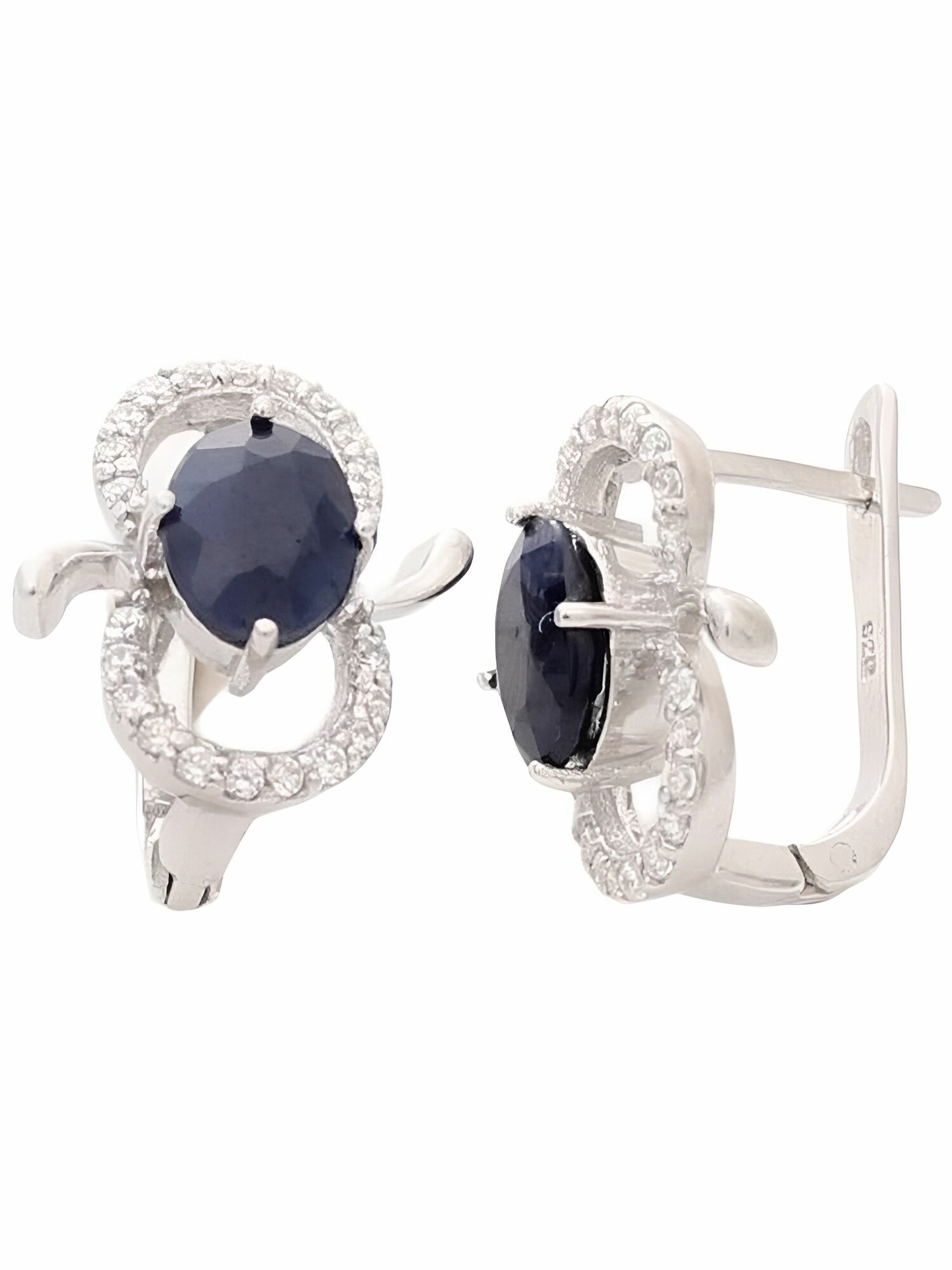 Серьги Balex, серебро, 925 проба, родирование, фианит, сапфир