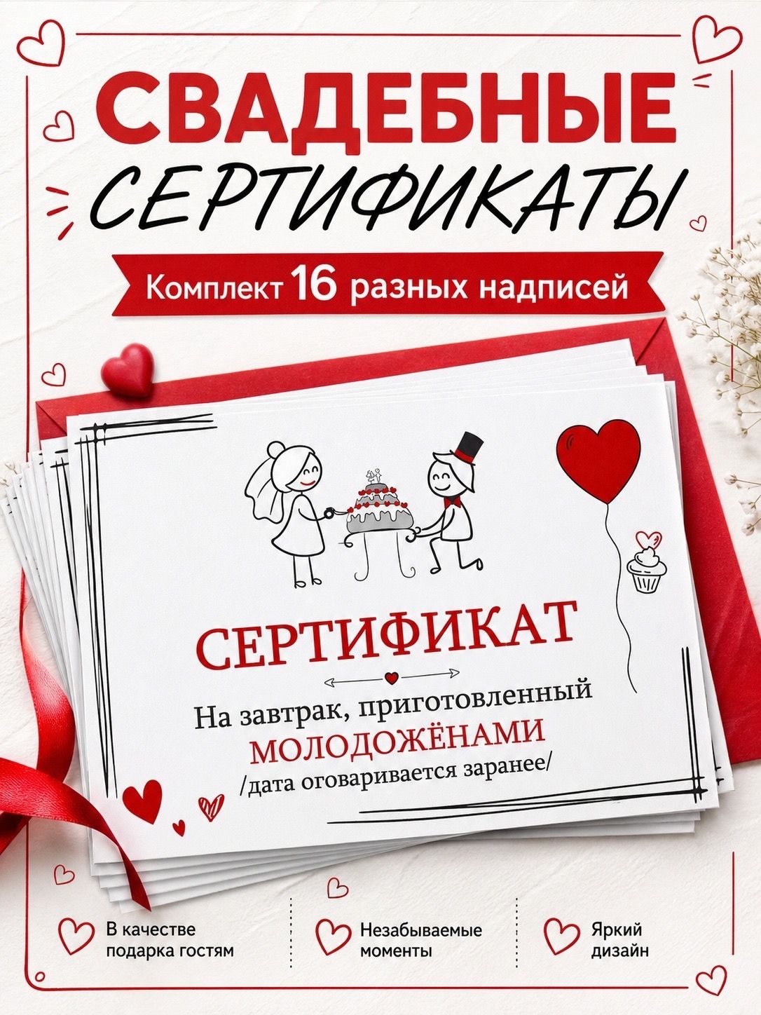 Шуточные сертификаты на свадьбу 16 штук