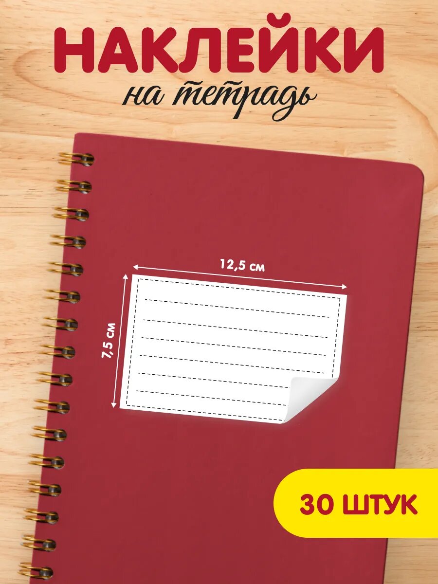 Наклейки для подписи тетради и учебников 7,5*12 см 30 шт