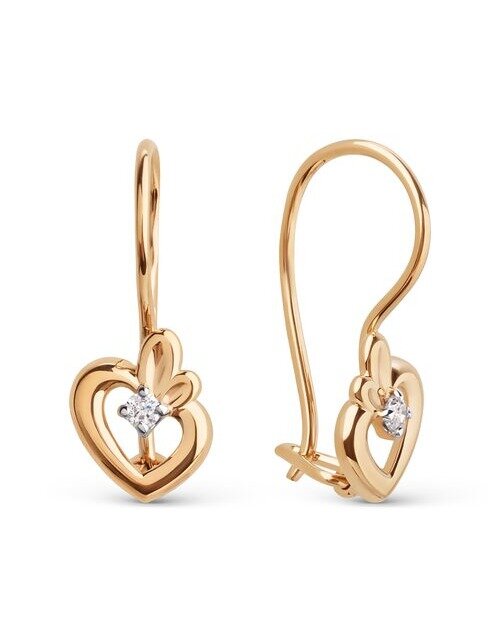 Серьги красное золото, 585 проба, фианит