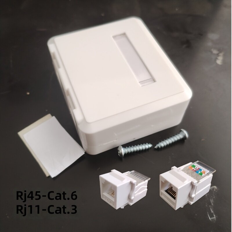 Сетевая распределительная коробка RJ45 CAT.6, 2 порта (RJ11 CAT.3 + RJ45 CAT.6), настенный и настольный монтаж, полированный пластик, компактный дизайн
