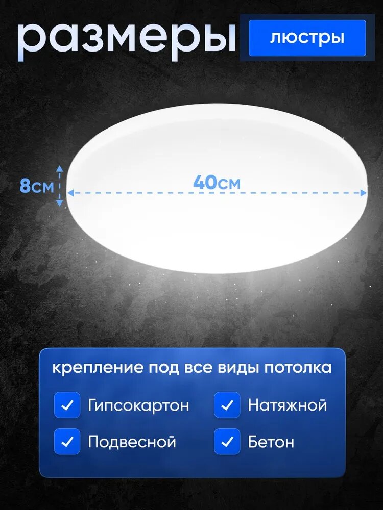 Люстра Яркий Свет, светодиодная, 72 Вт, диаметр 40 см, 4 режима управления, пульт ДУ — фото 1