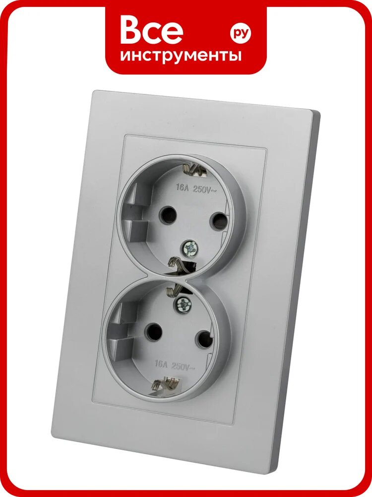 Розетка двойная TDM ELECTRIC 2п+з 16А 250В с защитными шторками серебр. металлик "сенеж" SQ1816-0237