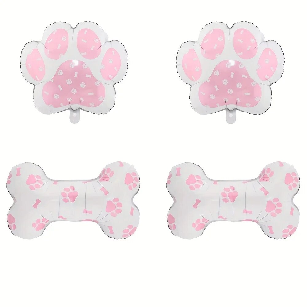Розовые шары в форме собачьих лап и костей для вечеринок 4pcs