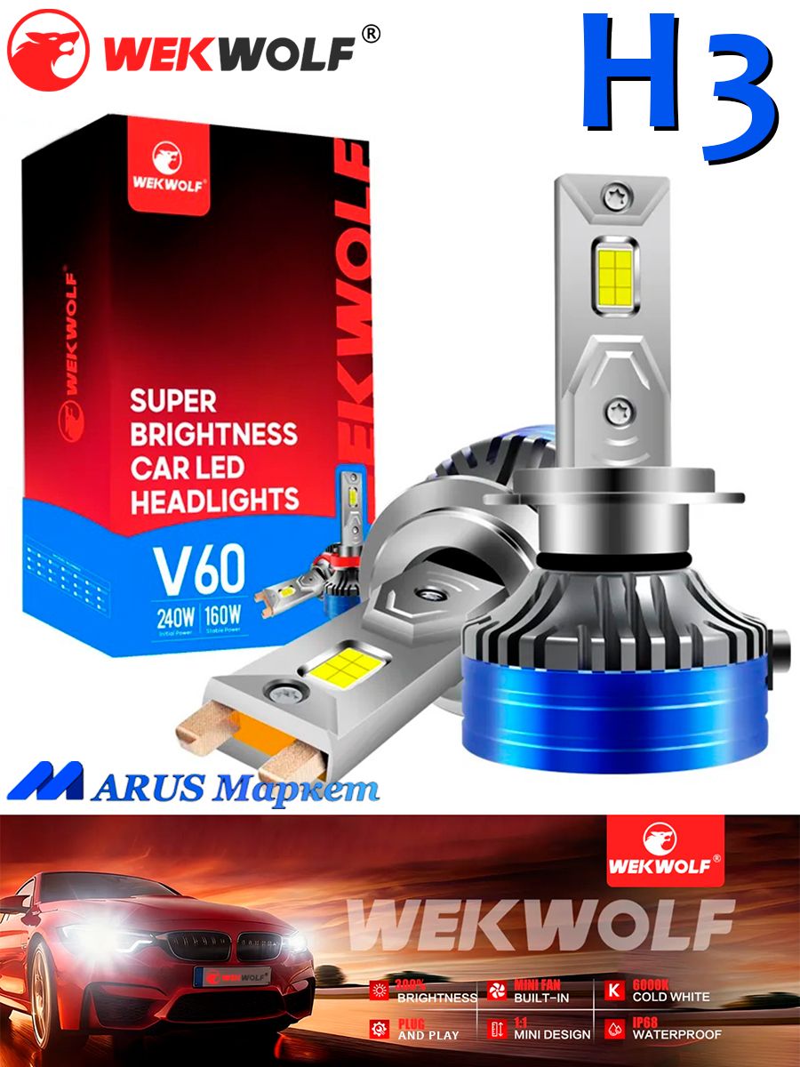 Светодиодные лампы H3 Super Bright 240W, 6000K - противотуманный свет на автомобили HYUNDAI TERRACAN (HP) 06/01-03/08