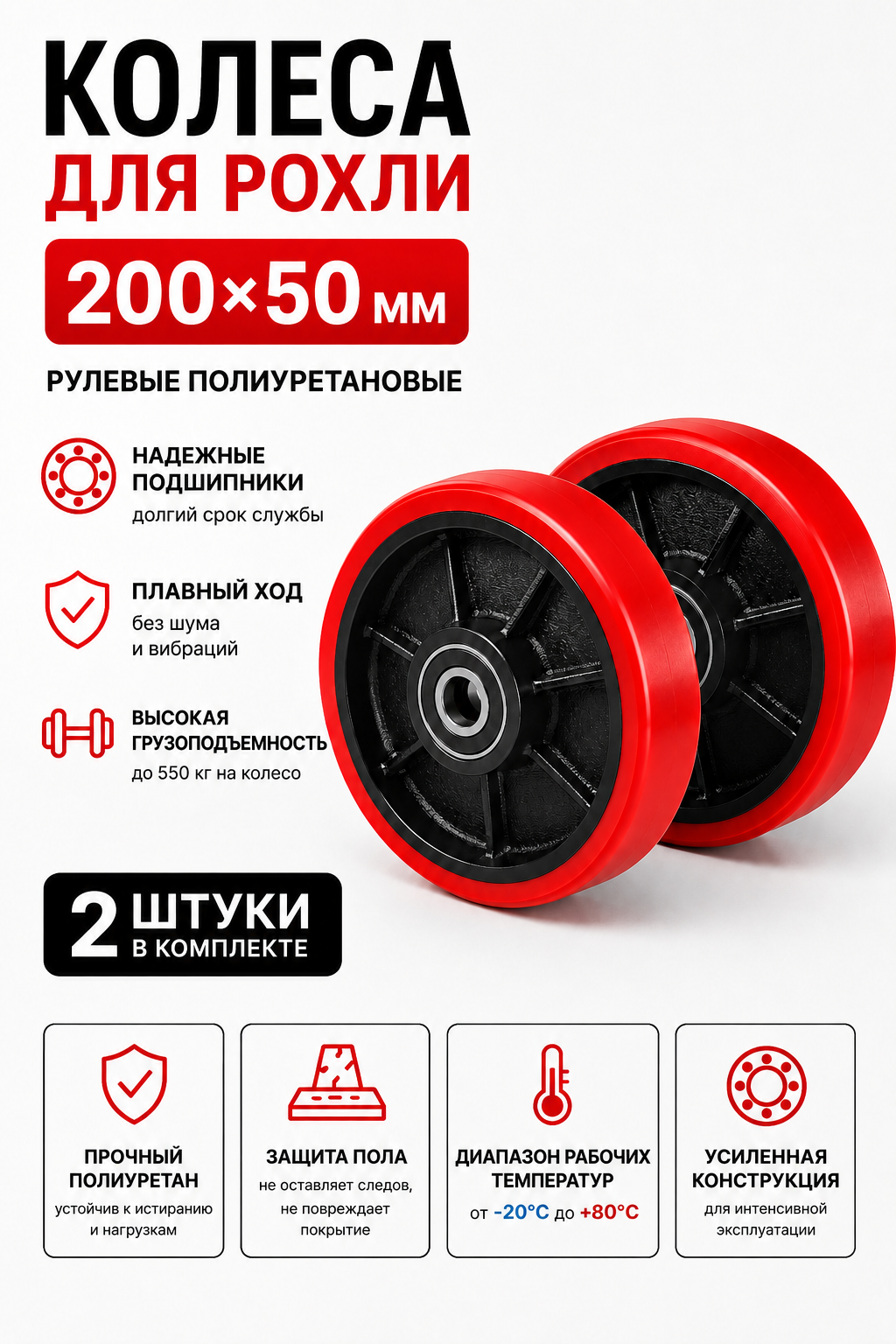 Колеса для рохли 200*50 мм, 2 шт.