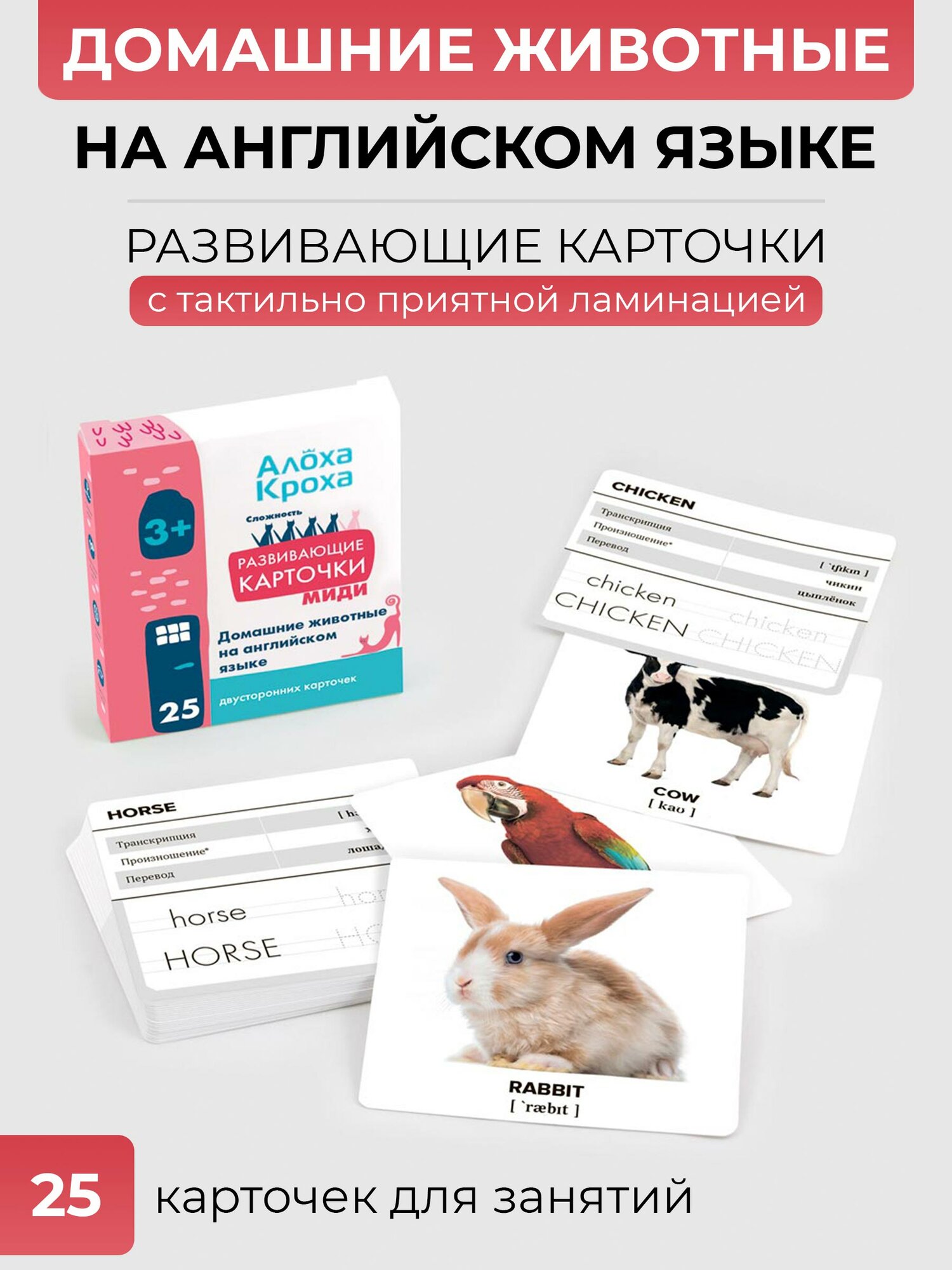 Домашние животные на английском языке. Развивающие и обучающие карточки для детей по методу Домана от "Алоха Кроха".
