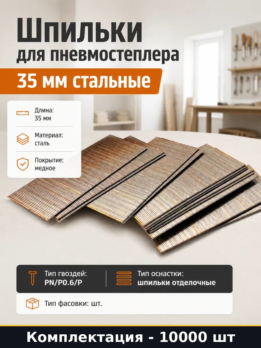 Шпильки для пневмостеплера 35 мм стальные 10000 штук