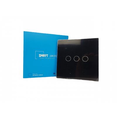 Smart Wi-Fi touch wall switch Умный сенсорный WiFi выключатель настенный (трехкнопочный, черный)