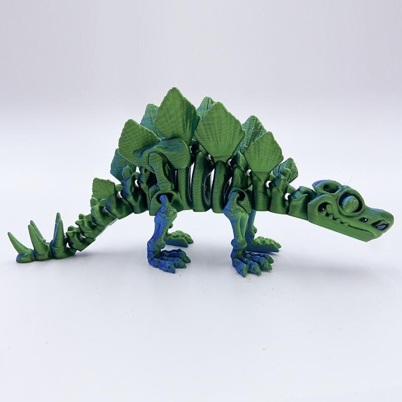 Фигурка динозавра Стегозавр 3D-печати 18 см с сине-зеленым цветом и подвижным телом для детей