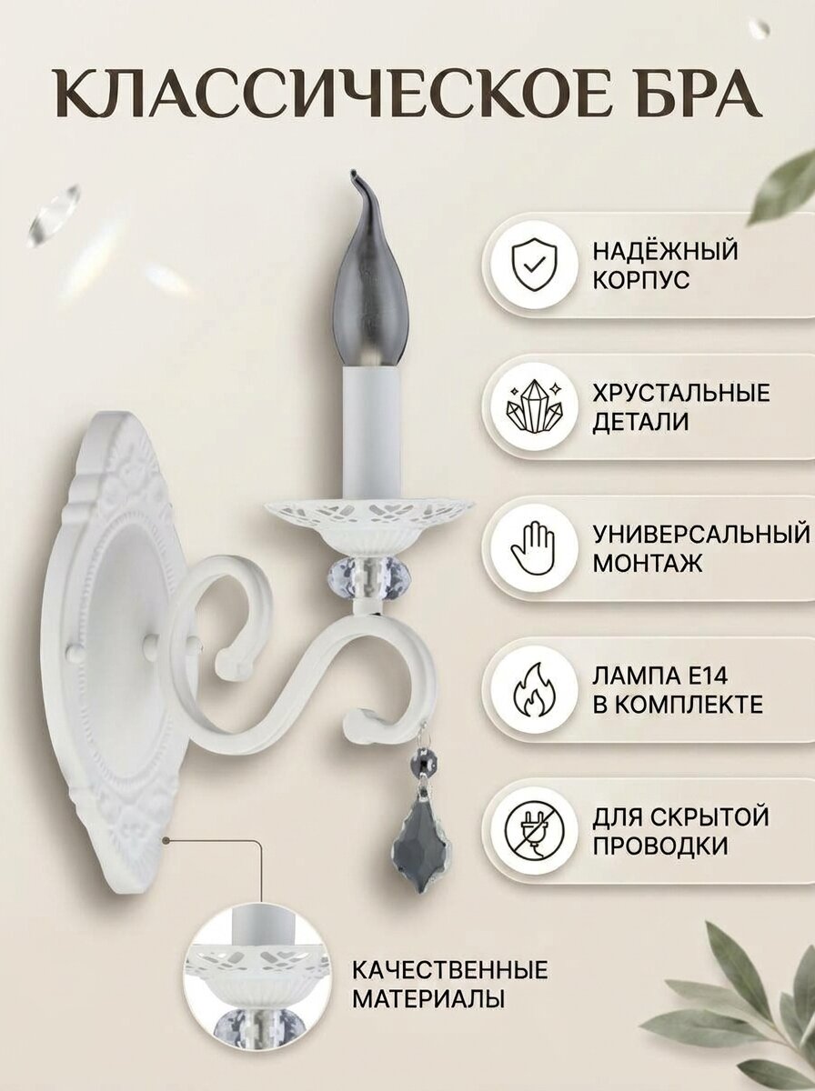 Бра настенное классическое под скрытую проводку E14 классика