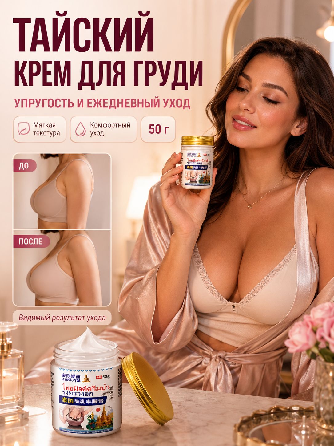 Крем для увеличения и подтяжки груди для женщин, повышение упругости кожи, уход за зоной декольте 50г