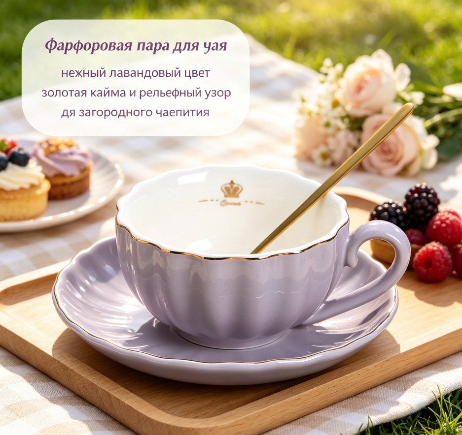 Набор кофейных чашек с блюдцем, керамическая чашка в стиле тыквы с золотой каймой, европейский дизайн для чая и десерта