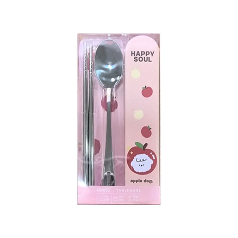 MINISO Пирожок-собачка набор столовых приборов из нержавеющей стали с футляром, розовый, палочки и ложка, 2 предмета