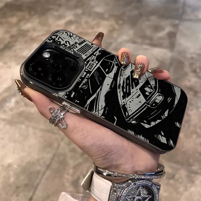 Чехол на Aйфон 13 Про / IPHONE 13 PRO чёрный с изображением гоночных автомобилей и граффити