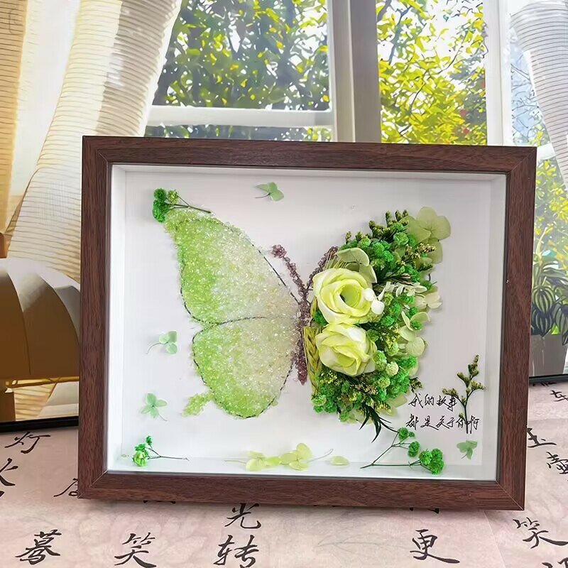 DIY набор для создания рамки из сухих цветов и кристаллов подарок на день рождения с подарочным пакетом 8 дюймов зеленый