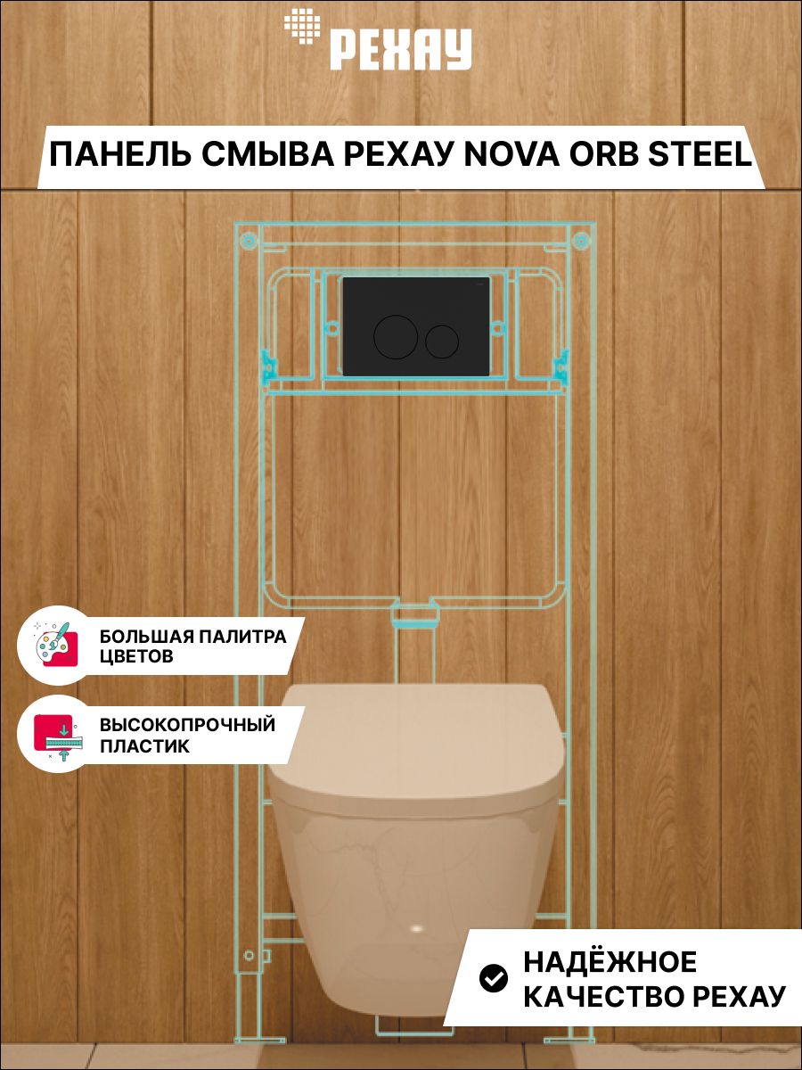 Панель смыва РЕХАУ NOVA ORB STEEL с круглыми клавишами с покрытием против отпечатков пальцев, нержавеющая сталь, черный, матовый