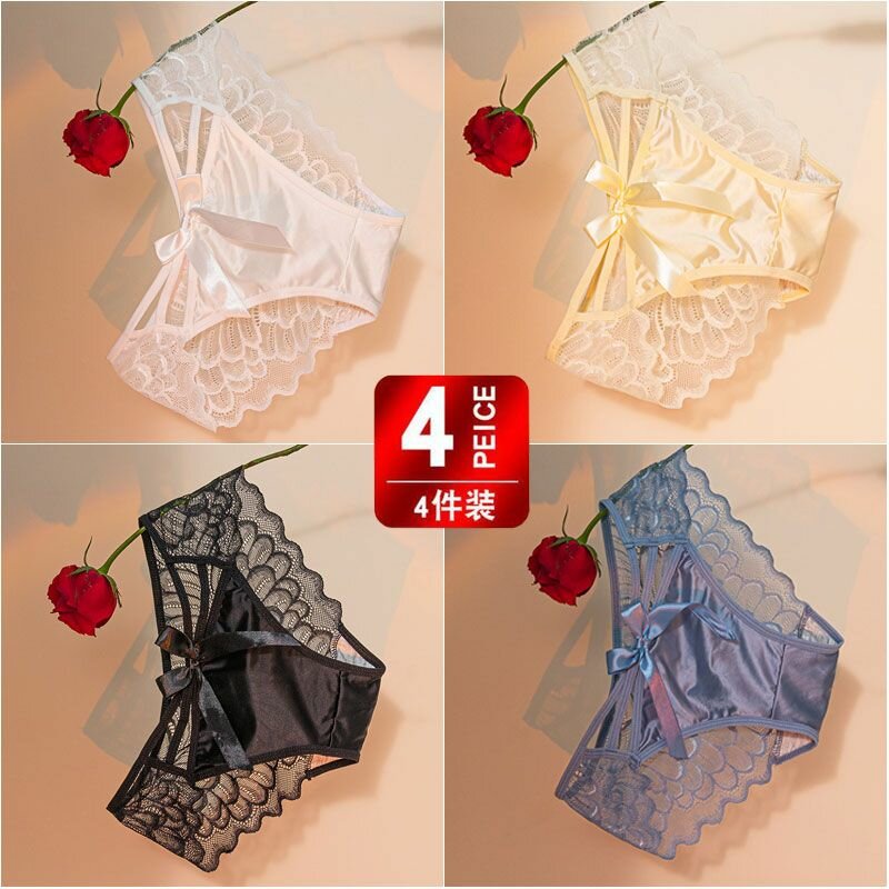 Частные сексуальные трусики для женщин с кружевным краем и бантом, студенческие трусики, перекрестные бесшовные трусики из чистого хлопка, летние треугольные трусики